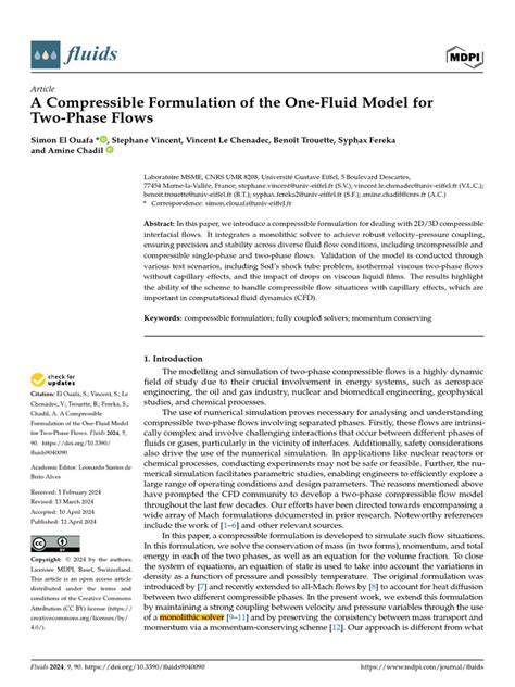 A Compressible Formulation Of The One Fluid Model For Two Phase Flows Pdf Fluid Dynamics