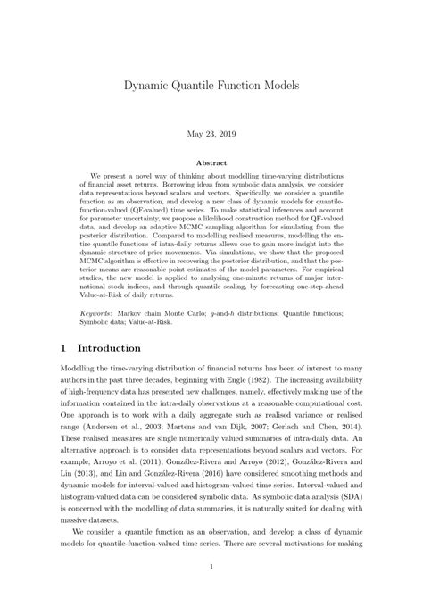 Pdf Dynamic Quantile Function Models