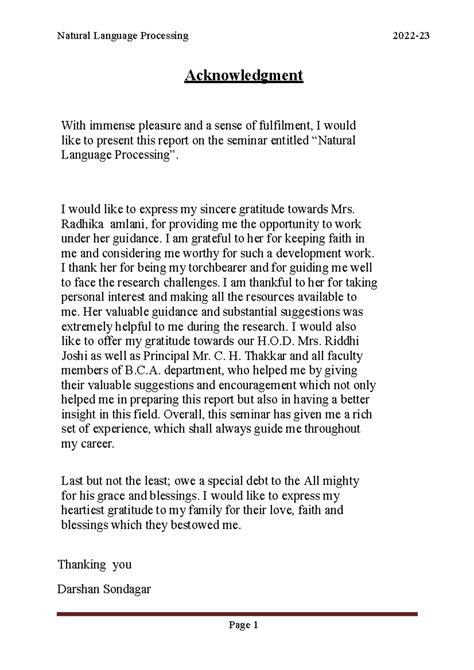 Acknowledgment Acknowledgment With Immense Pleasure And A Sense Of Fulfilment I Would Like To