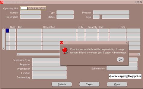 An ORACLE APPS Blog User Receives Function Not Available To This Responsibility Change