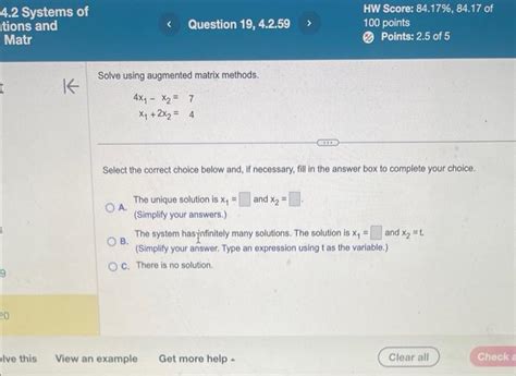 solved solve using augmented matrix methods