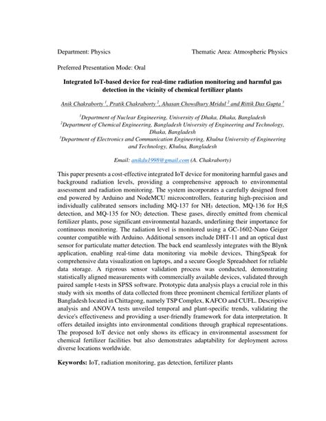 PDF Integrated IoT Based Device For Real Time Radiation Monitoring And Harmful Gas Detection