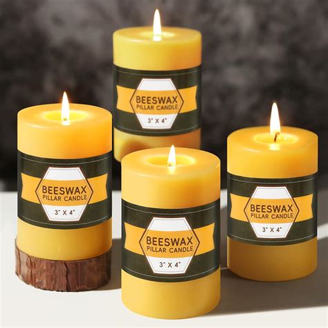 4 Packs Natural Beeswax Pillar Candles 240 280 Hours Long