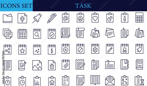 Task Line Editable Icons Set Vector Illustration In Modern Thin Line Style Of Tasks Completing