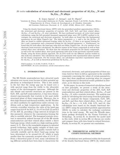 Pdf Ab Initio Calculation Of Structural And Electronic Properties Of