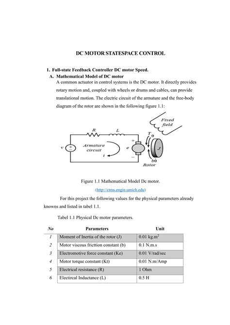 dc motor modelling and design fullstate feedback controller pdf