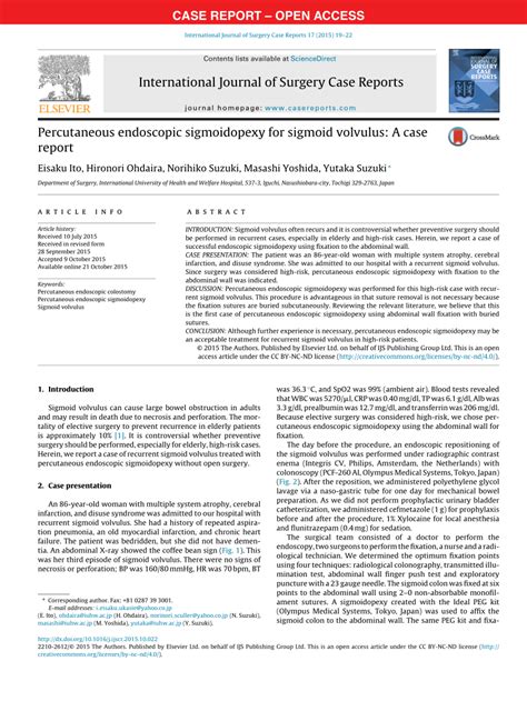 Pdf Percutaneous Endoscopic Sigmoidopexy For Sigmoid Volvulus A Case Report