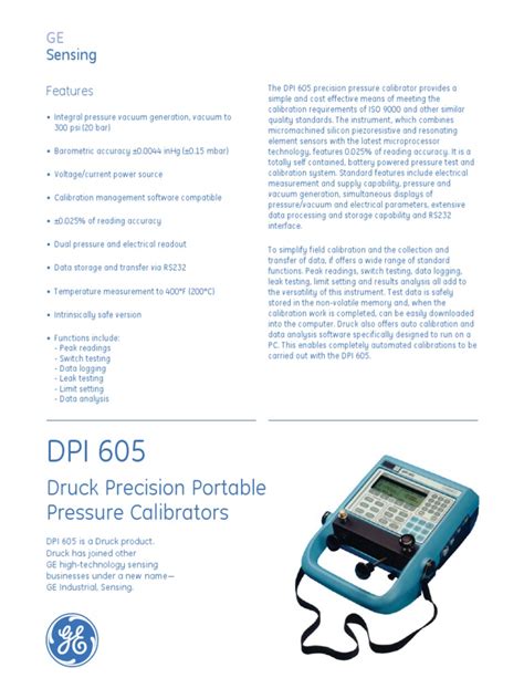 Dpi 605 Data Sheet Pdf Calibration Pressure Measurement