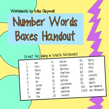 Number Words Boxes Handout By Worksheets By Miss Claywell TPT