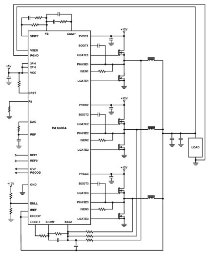 isl6308a three phase buck pwm controller with high current integrated
