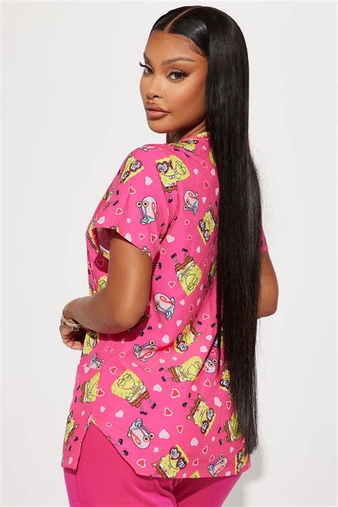 Love Glasses Spongebob Uniform Scrub Top Pink Combo Fashion Nova