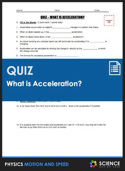 Acceleration And Acceleration Word Problems Calculations Quiz TPT