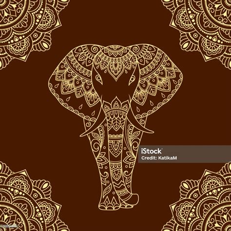 원활한 장식 장식 민족 오리엔탈 스타일입니다 만다라와 장식 문신 멘디 헤 너에 대 한 아프리카 코끼리의 형태로 순환 패턴 만다라에 대한 스톡 벡터 아트 및 기타 이미지