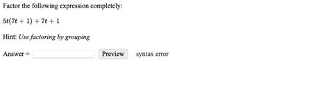 Solved Factor The Following Expression