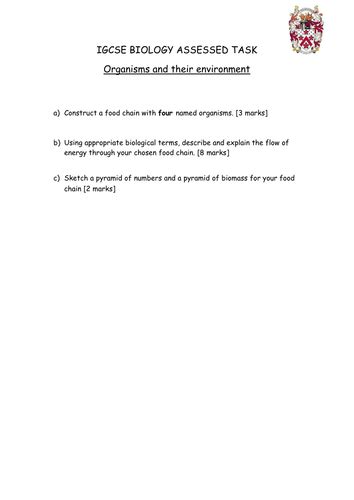 Igcse Cambridge Biology Assessed Tasks Teaching Resources