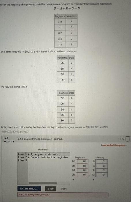 Solved Given The Mapping Of Registers To Variables Below