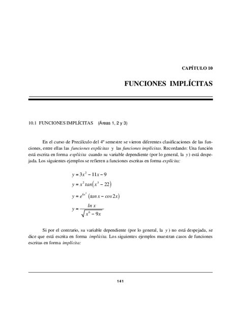 Pdf 10 Derivadas De Funciones Implicitas