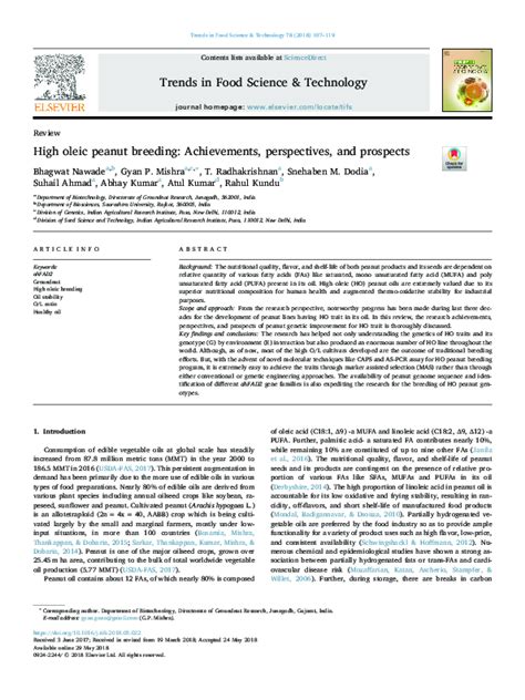 Pdf High Oleic Peanut Breeding Achievements Perspectives And Prospects