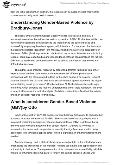 Rhetoric Gender Based Violence Against Women 1591 Words Research