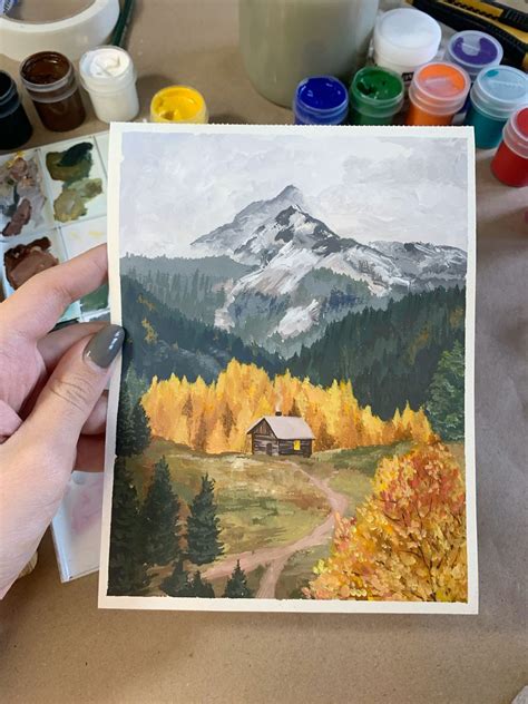 Осенний пейзаж гуашью