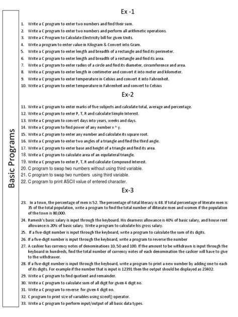 C Program List Pdf Matrix Mathematics C Programming Language