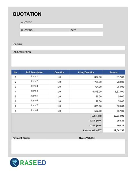 Quotation Format Raseed IN
