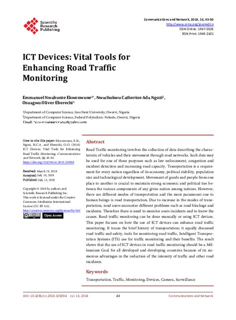 Pdf Ict Devices Vital Tools For Enhancing Road Traffic Monitoring