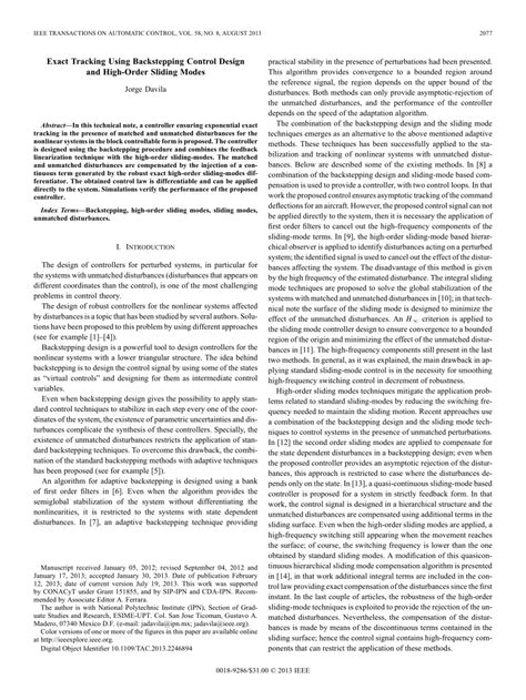 Pdf Exact Tracking Using Backstepping Control Design And High Order