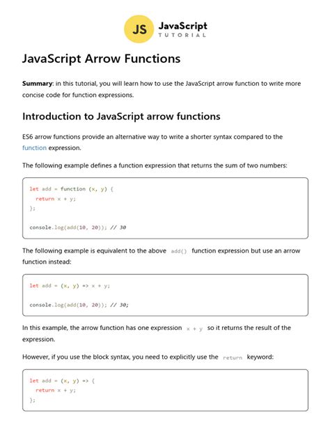 Javascript Arrow Functions Pdf Anonymous Function Parameter