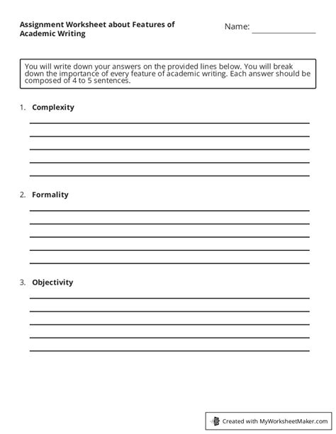 Assignment Worksheet About Features Of Academic Writing My Worksheet