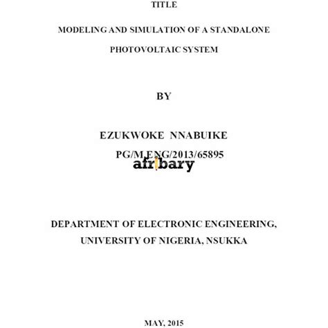 Modeling And Simulation Of A Standalone Photovoltaic System Afribary