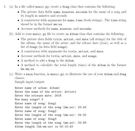 Solved 1 A In A File Called Music Py Create A Song Class Chegg Com
