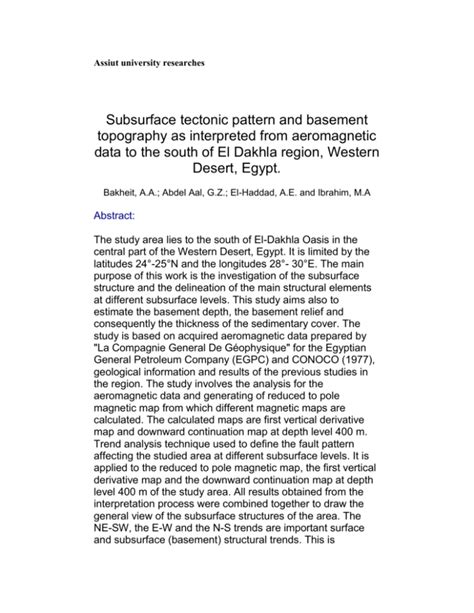 Assiut University Researches Subsurface Tectonic Pattern And
