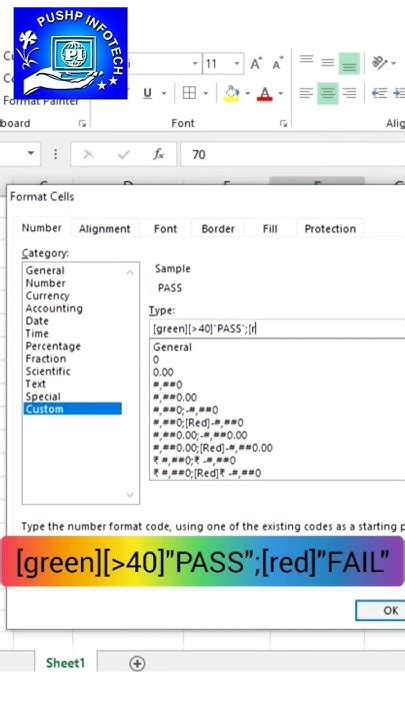 excel hack ii pass and fail formula ii pushp infotech exceltips exceltricks viral shorts