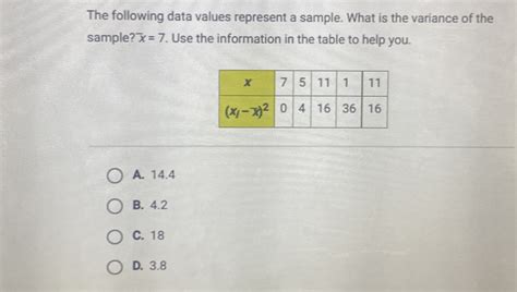 the following data values represent a sample what is the variance of