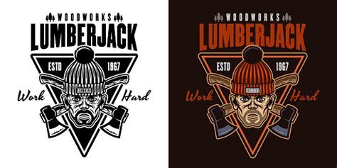 니트 모자와 교차 축 벡터 엠블럼의 벌목꾼 머리는 흰색과 화려한 두 가지 스타일의 검은 색입니다 개체 그룹에 대한 스톡 벡터 아트 및 기타 이미지 Istock