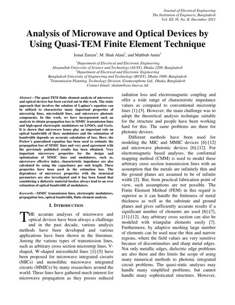 Pdf Analysis Of A Microwave And Optical Devices By Using Quasi Tem Finite Element Technique