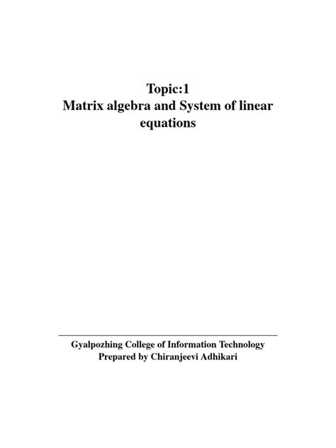 Topic 1 Pdf Matrix Mathematics Algebra