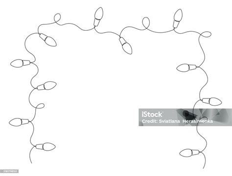 Festoon 하나의 연속적인 선으로 그려지는 전구가 있는 화환 축제 심플한 선형 스타일의 크리스마스 화환 배너용 프레임 분리 벡터 편집 가능한 그림 Led 조명에 대한