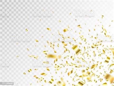 투명 한 배경에 색종이 스플래시 플라잉 골드 색종이 파티 배경 밝은 황금 축제 주석 웹 배너 포스터 전단지 초대를위한 휴일 디자인 요소 벡터 일러스트레이션 12월 31일에