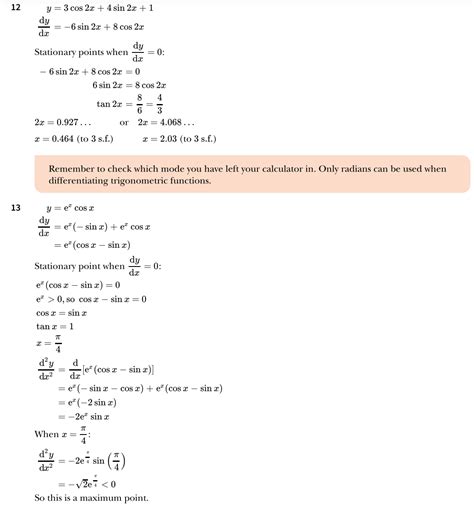9709 P3 Differentiation Exercise 5 Worked Solutions Maths With David