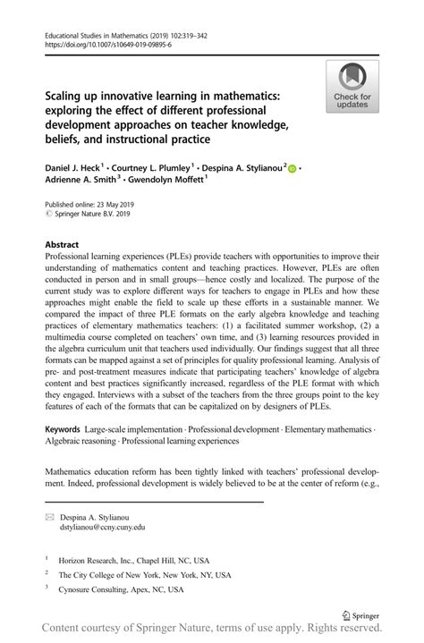 Scaling Up Innovative Learning In Mathematics Exploring The Effect Of Different Professional
