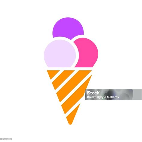 와플 콘 라인 아이콘에 아이스크림 세 스쿱 단맛 우유 유당 더운 날씨에 냉각 여름 유약 충전 사업과 광고를 위한 흰색 배경에