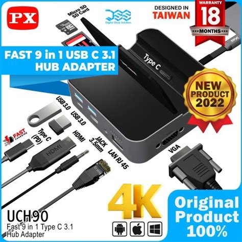 Jual Hub Converter Usb Type C 3 1 Hdmi Vga Usb Jack 3 5Mm 9 In 1 Px Uch90 Keyklook Shopee
