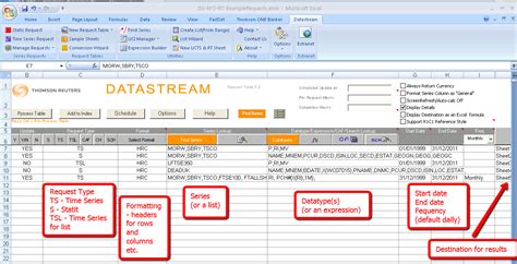 finding sample sheets for datastream in excel by uml business data