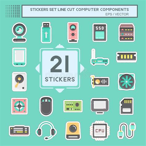 Sticker Line Cut Set Computer Components Suitable For Education Symbol Simple Design Editable