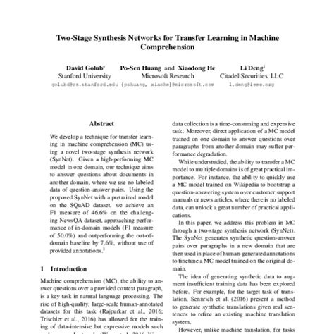 Two Stage Synthesis Networks For Transfer Learning In Machine