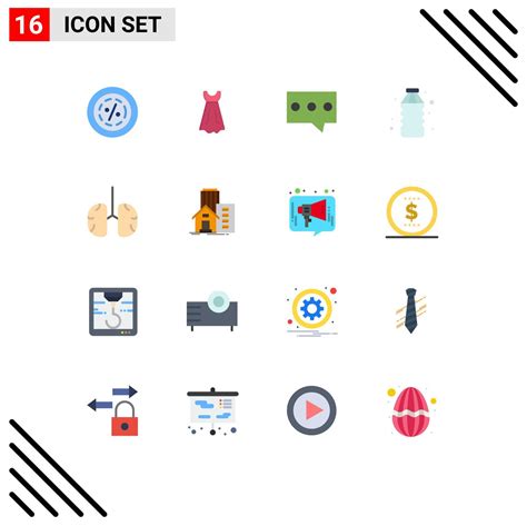 Editable Vector Line Pack Of 16 Simple Flat Colors Of Biology Water Wedding Food Bottle Editable