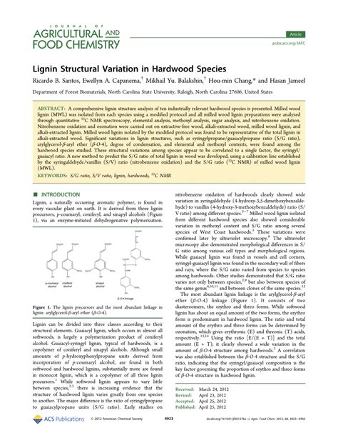 Pdf Lignin Structural Variation In Hardwood Species