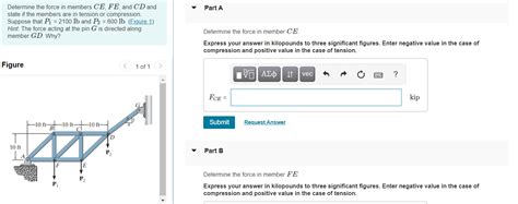 Solved Part A Determine The Force In Members Ce Fe And Cd
